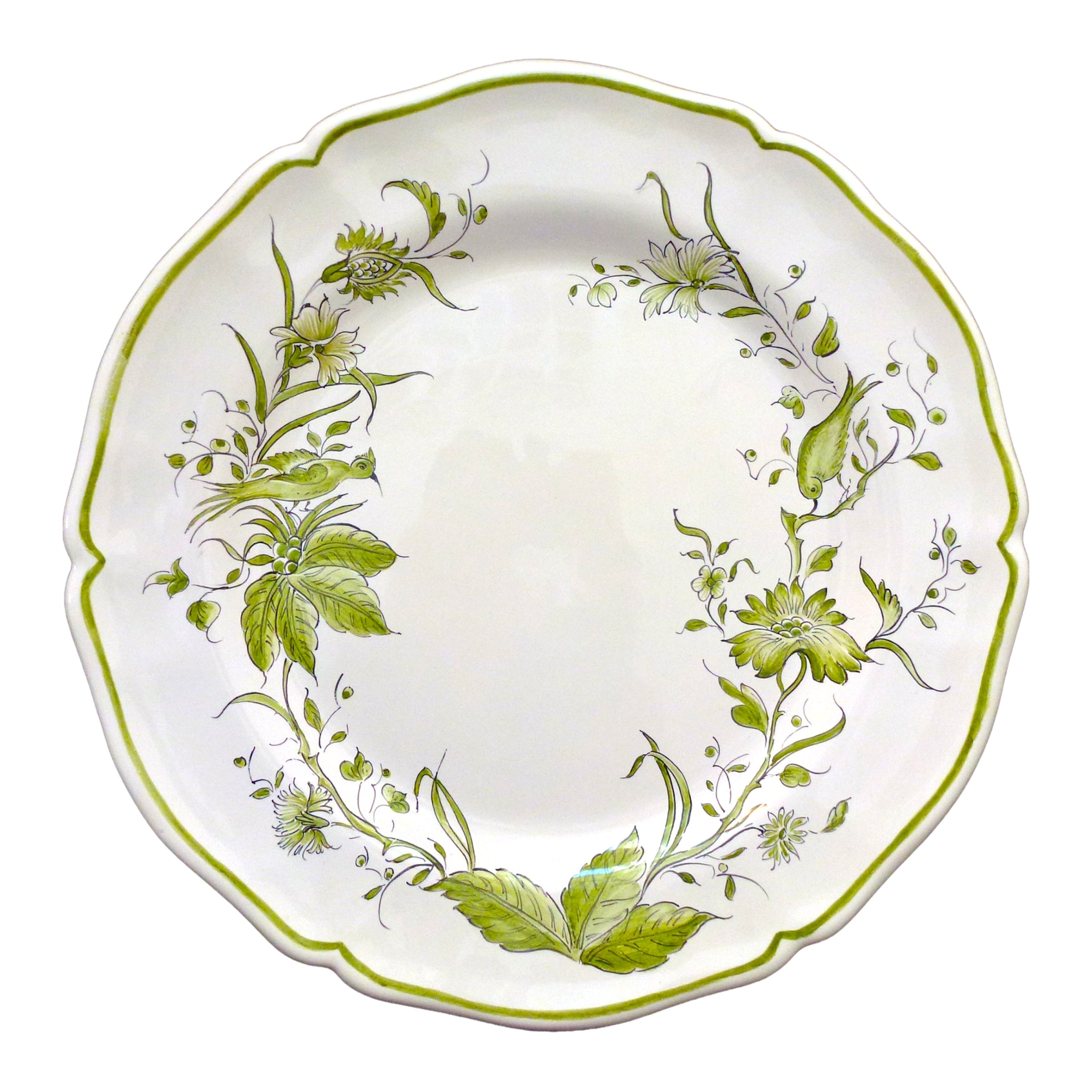 Scalloped Edge Round Feston serving plate with St Omer monochrome gree ...